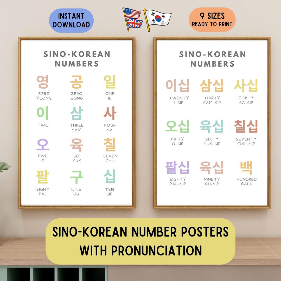 Sino-korean Number Print, Learn Korean Language Poster, Korean Learning ...