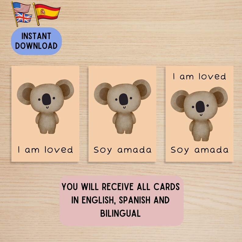 Bilingual Spanish Affirmation Cards for Kids, Affirmational Printable ...