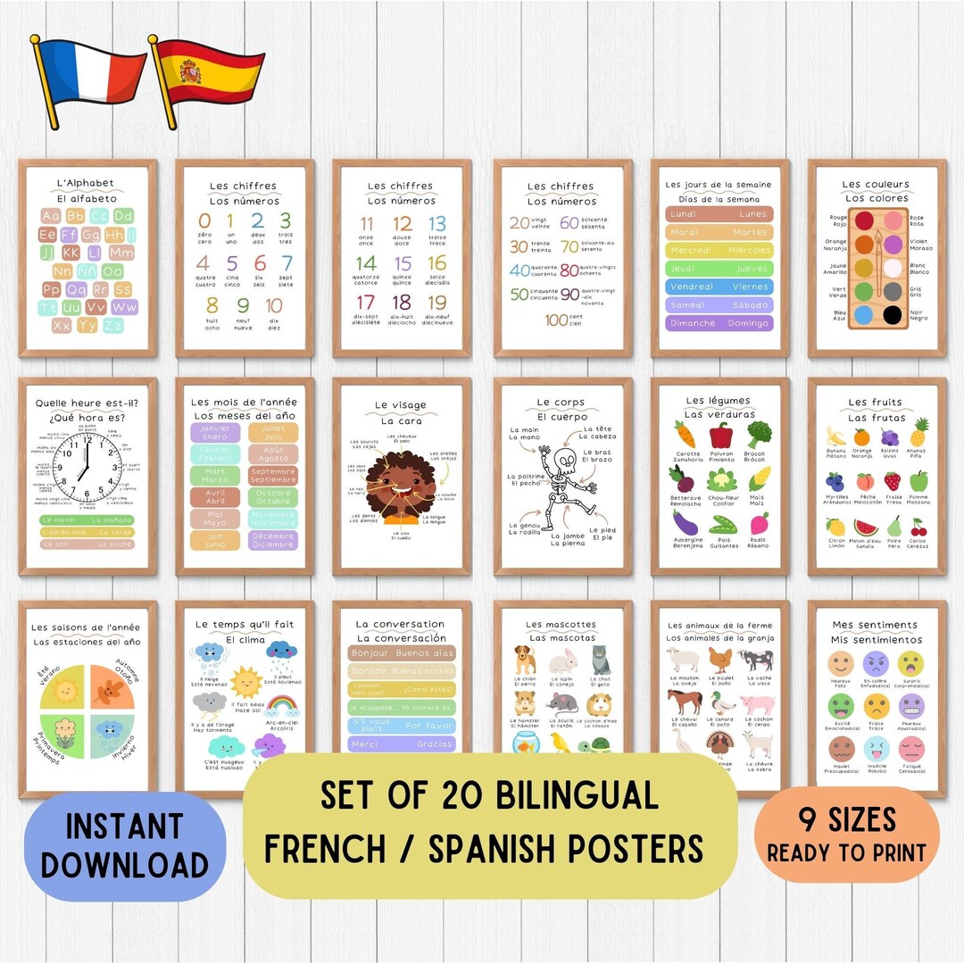 Bilingual Espanol Francais Educative Posters, Kids Learning Posters ...