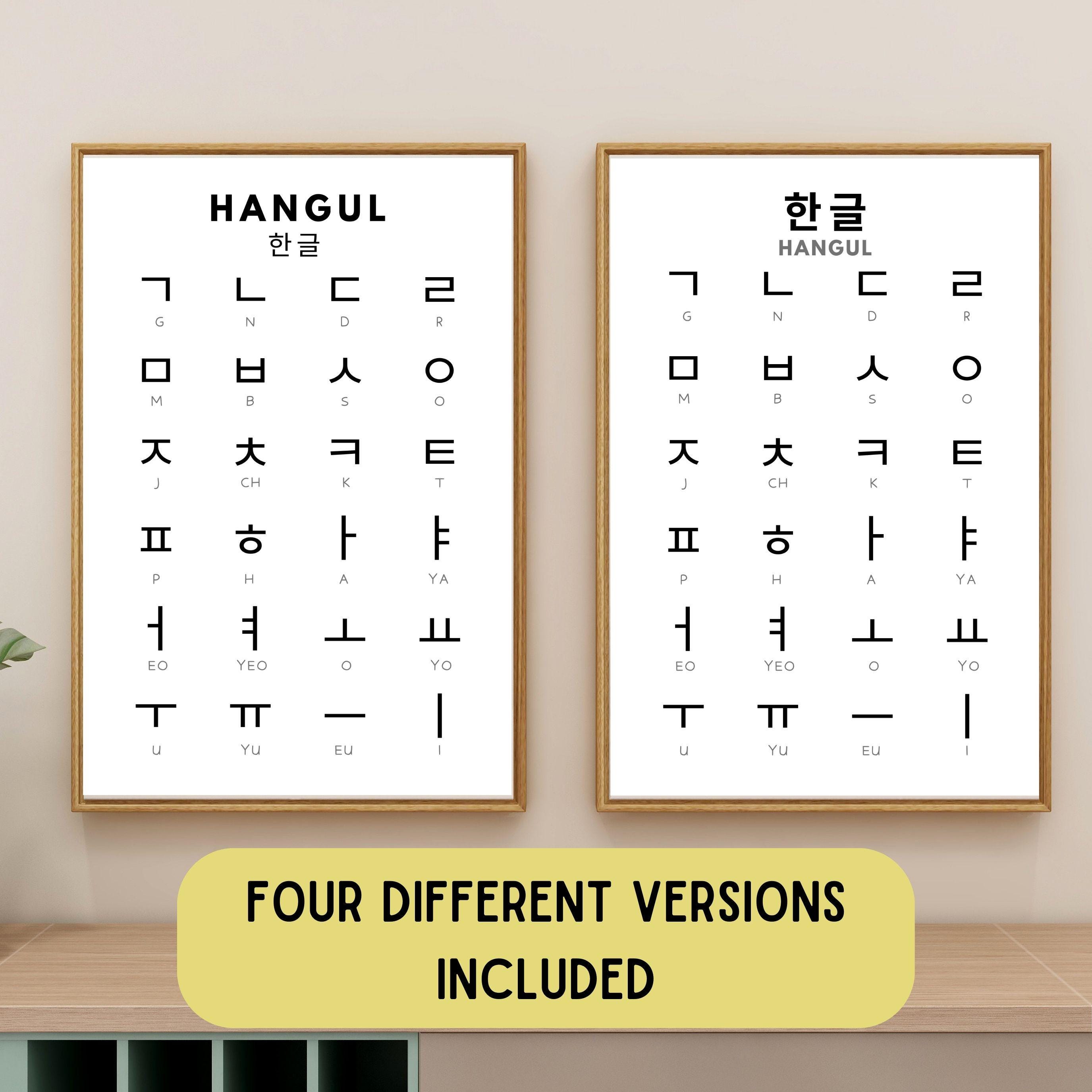 Korean Hangul Alphabet Print, Learn Korean Poster, Hangul Lettering ...