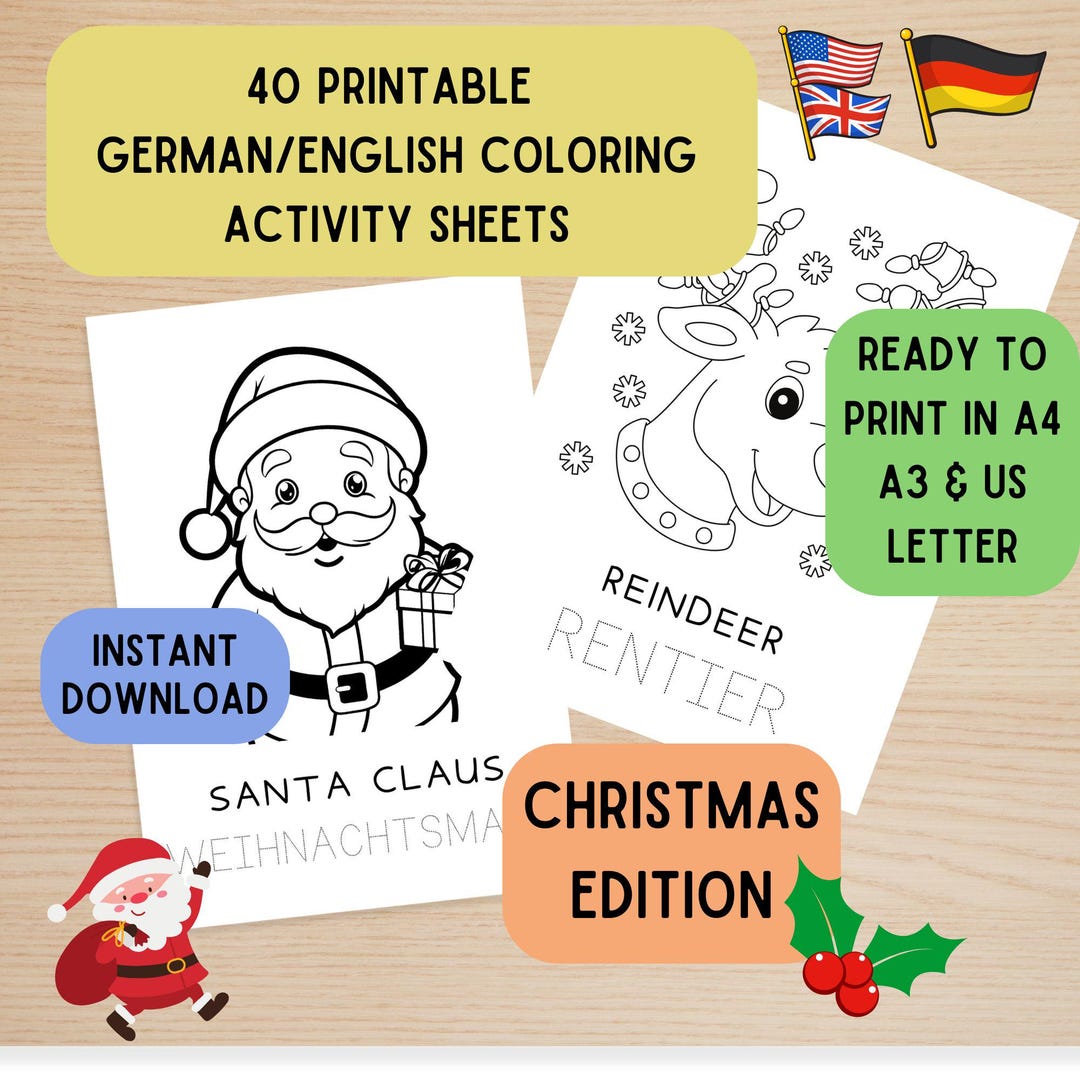 Bilingual German Christmas Coloring Pack, Deutsch Englisch Xmas ...