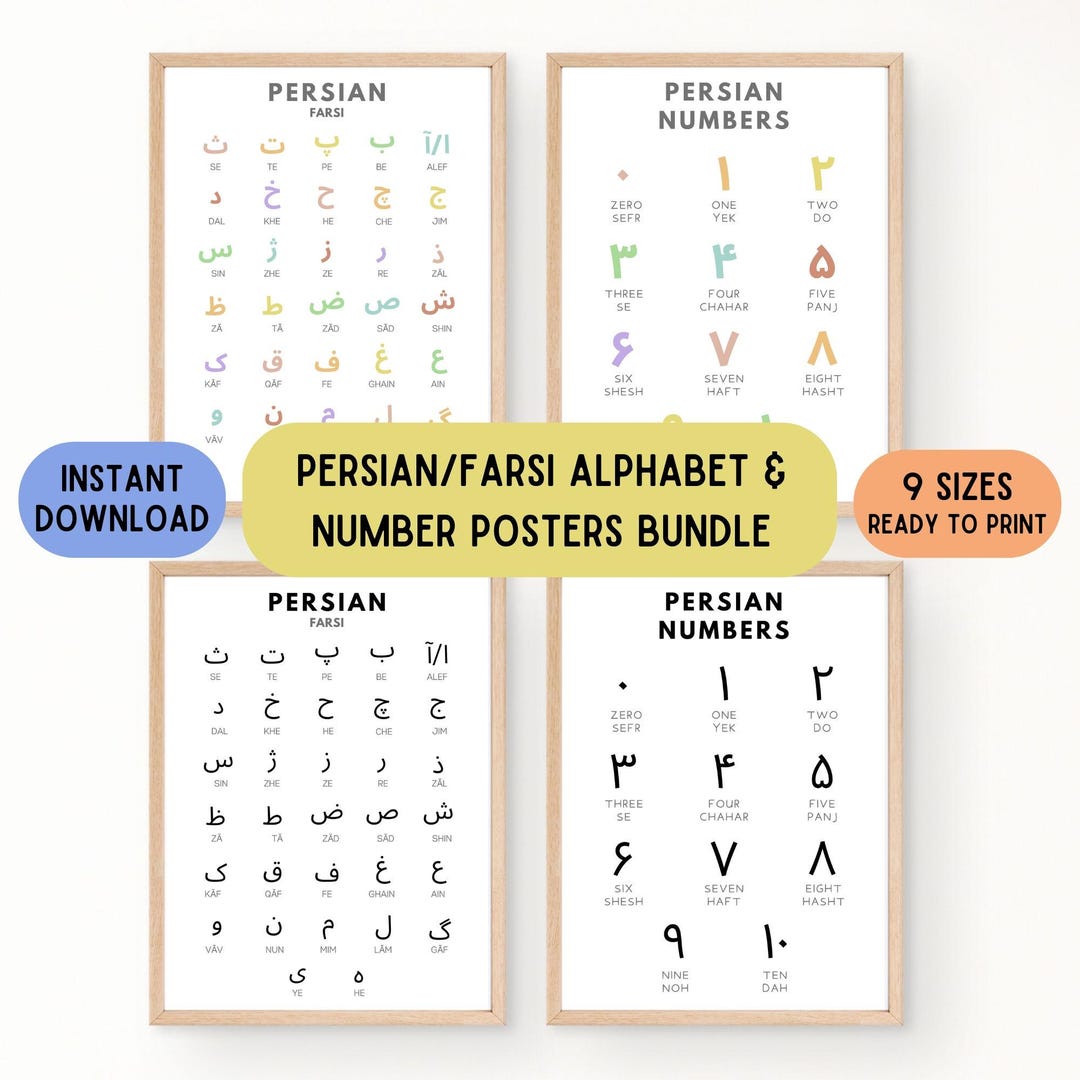 Persian Farsi Poster Bundle, Learn Farsi Print, Colorful Persian ...