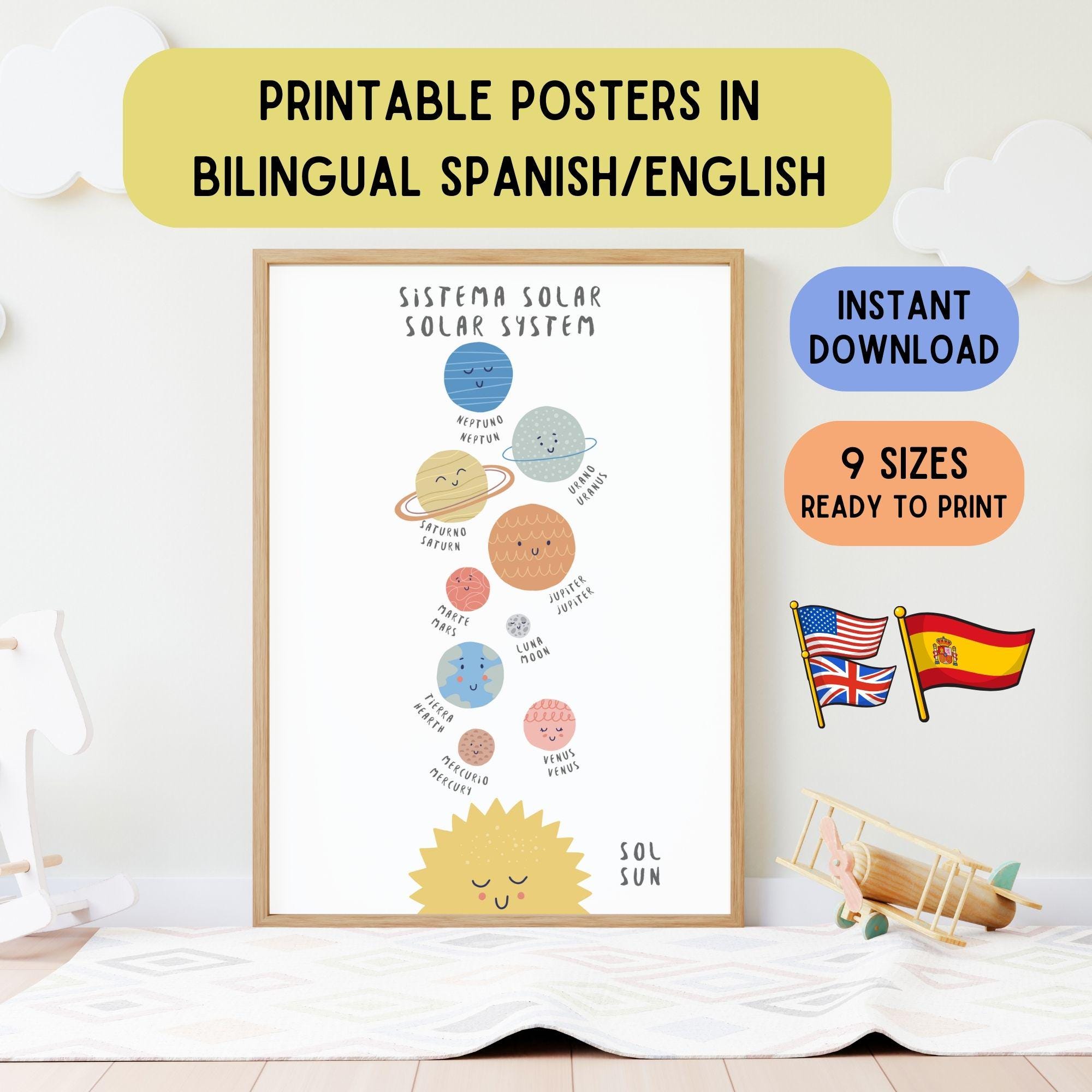 English Spanish Solar System Posters, Educational Decoration Posters ...