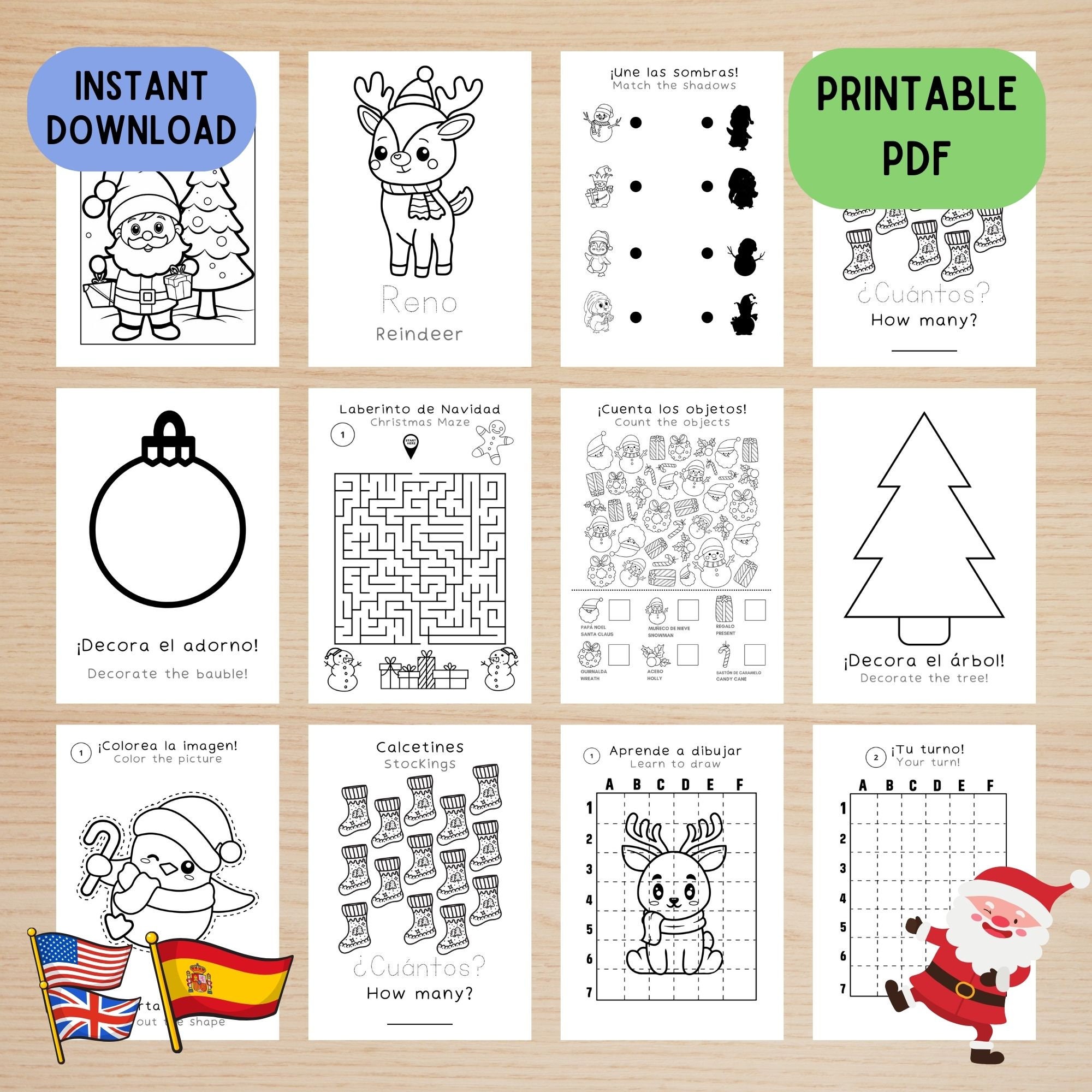 Printable Christmas Activities in Bilingual Spanish, Christmas ...