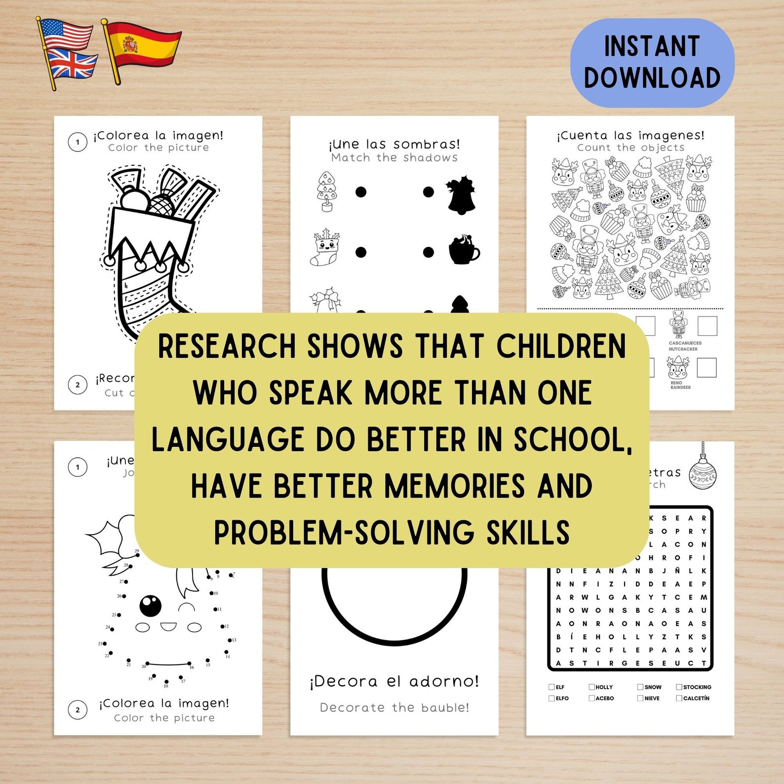 Printable Christmas Activity Sheets in Bilingual Spanish, Christmas ...