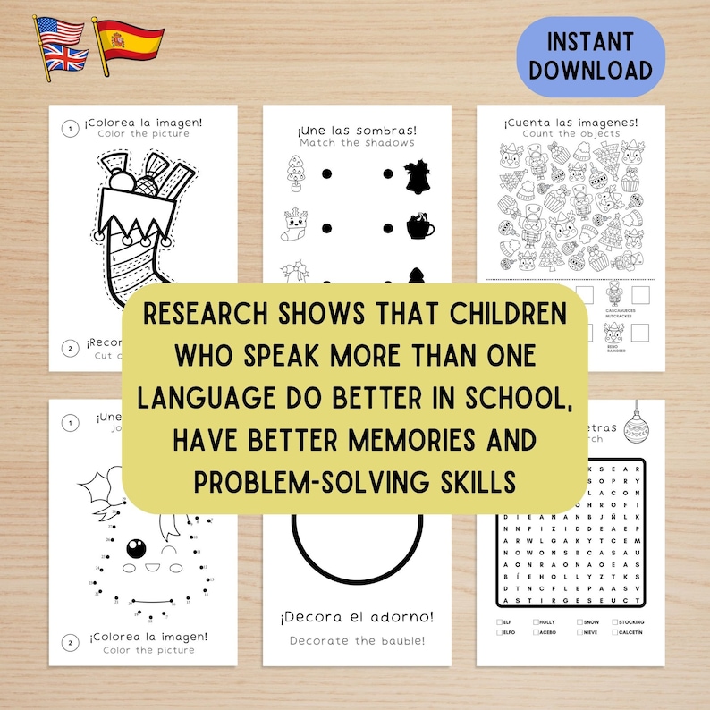Printable Christmas Activity Sheets in Bilingual Spanish, Christmas ...