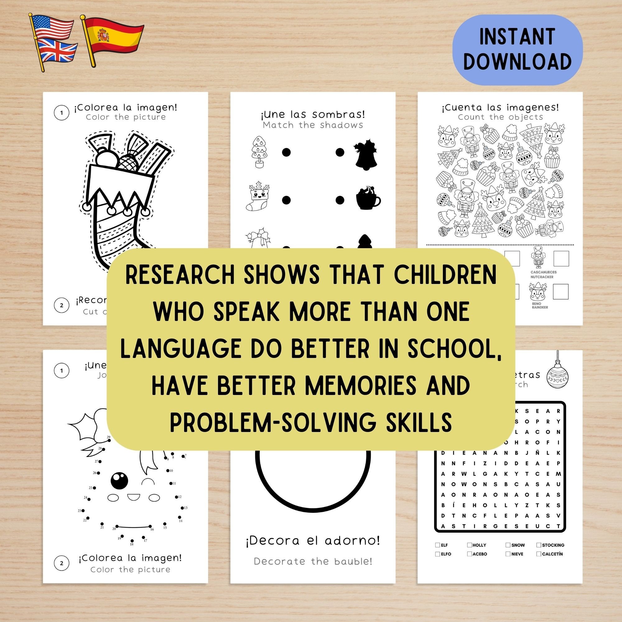 Printable Christmas Activity Sheets in Bilingual Spanish, Christmas ...