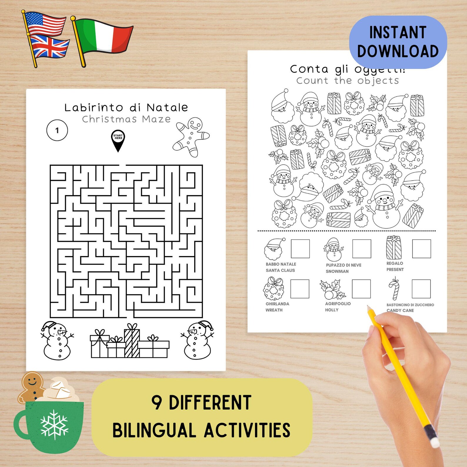 Printable Christmas Activity Sheets in Bilingual Italian, Christmas ...