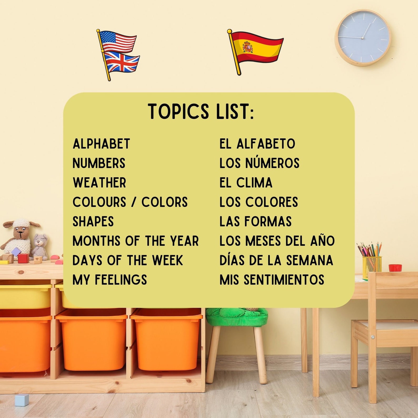 8 Bilingual Spanish Educational Posters, English Spanish Homeschooling ...