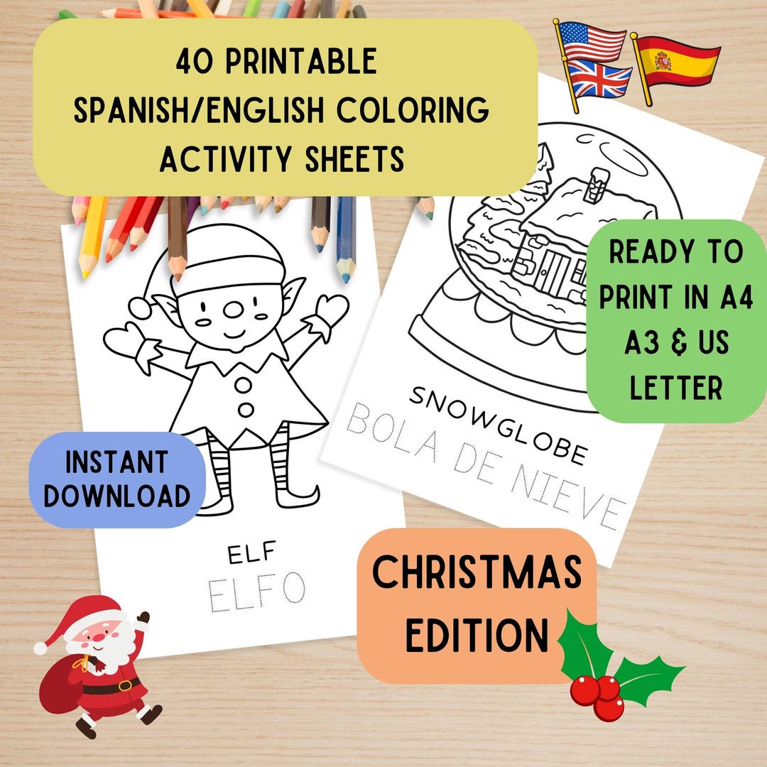 Bilingual Spanish Christmas Coloring Pack, Espanol Ingles Xmas Coloring ...