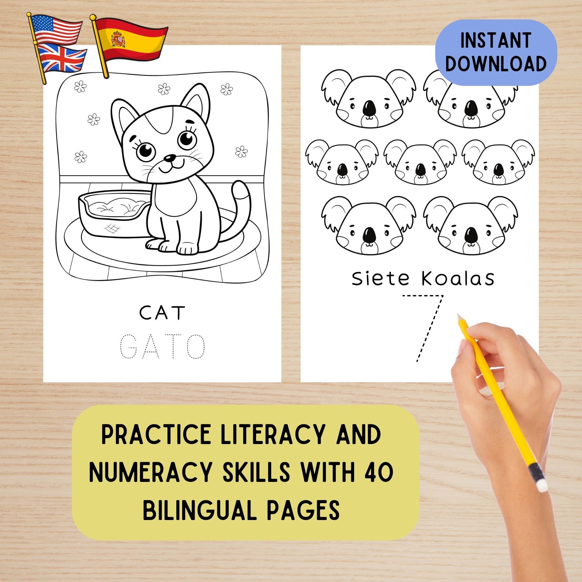 Bilingual Spanish Educational Coloring Pack, Spanish English Animals ...