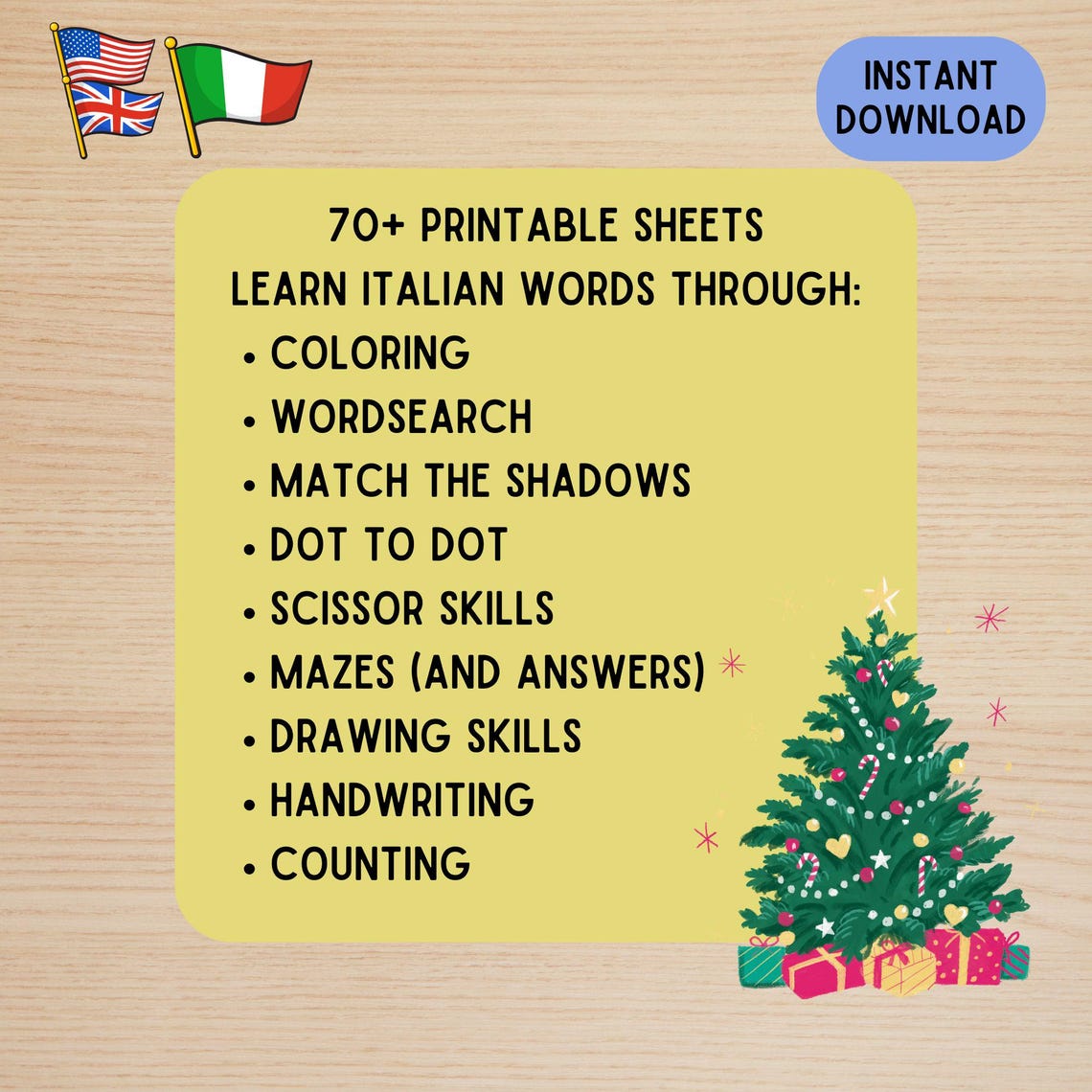 Printable Christmas Activity Sheets in Bilingual Italian, Christmas ...