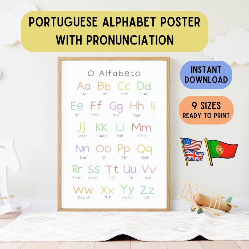 Portuguese Alphabet Poster, Portugues English Education Poster ...