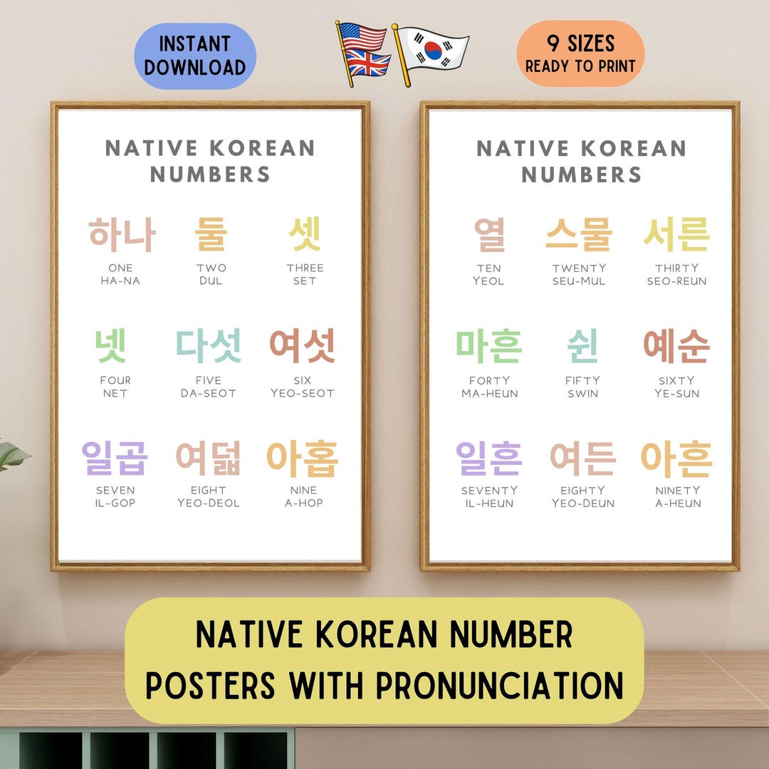 Native Korean Number Print, Learn Korean Language Poster, Korean ...