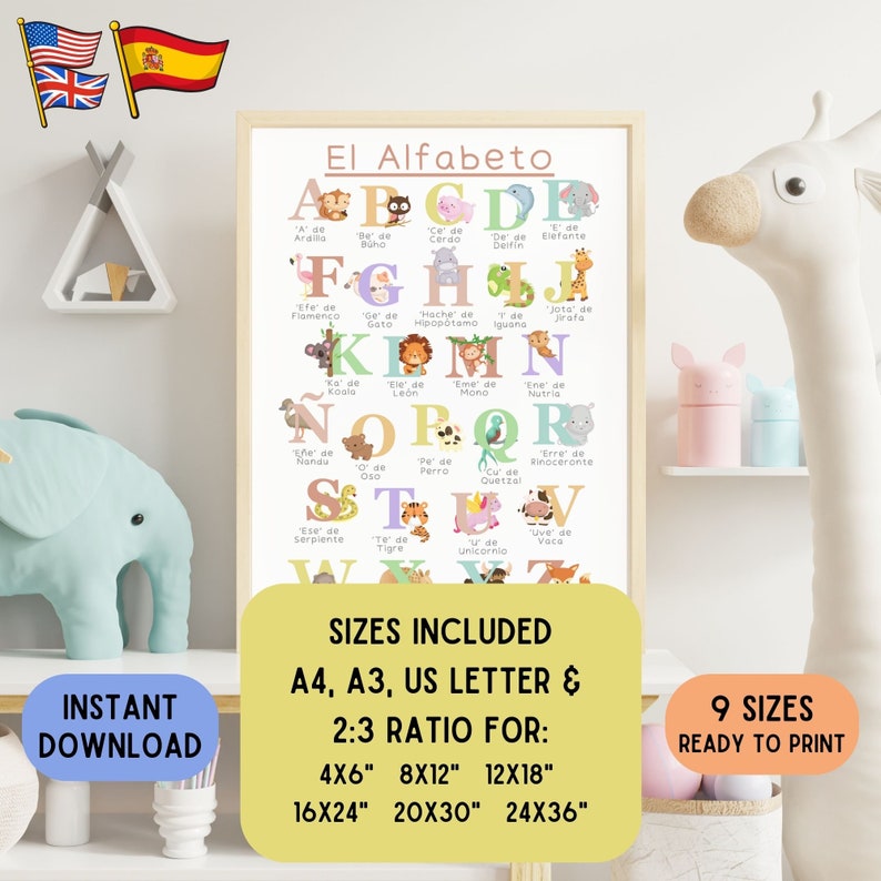 Spanish Alphabet Poster Pronunciation, Educational Decoration Poster ...