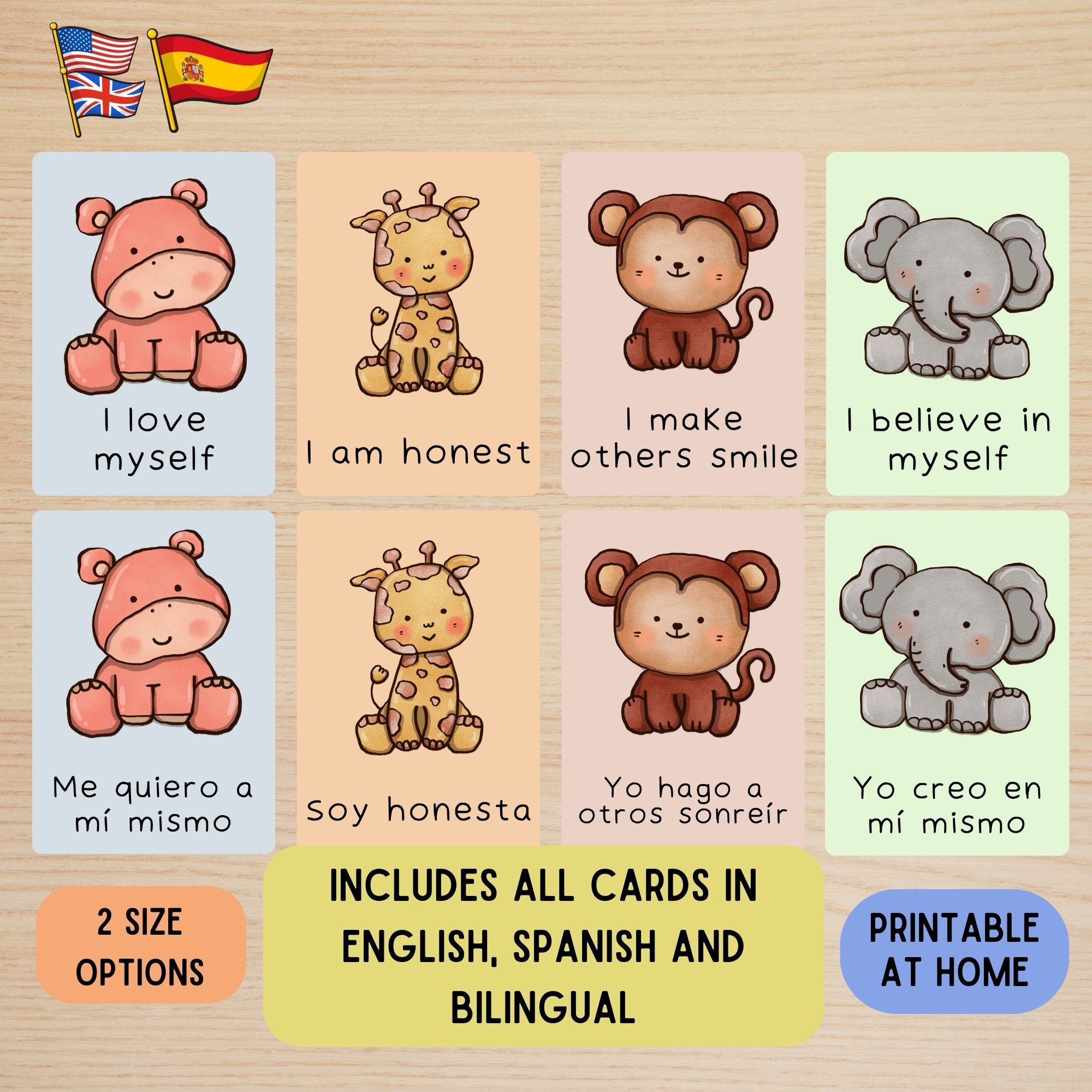 Bilingual Spanish Affirmation Cards for Kids, Affirmational Printable ...