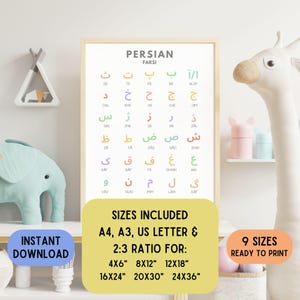 Persian Farsi Alphabet Print, Learn Farsi Print, Colorful Persian ...