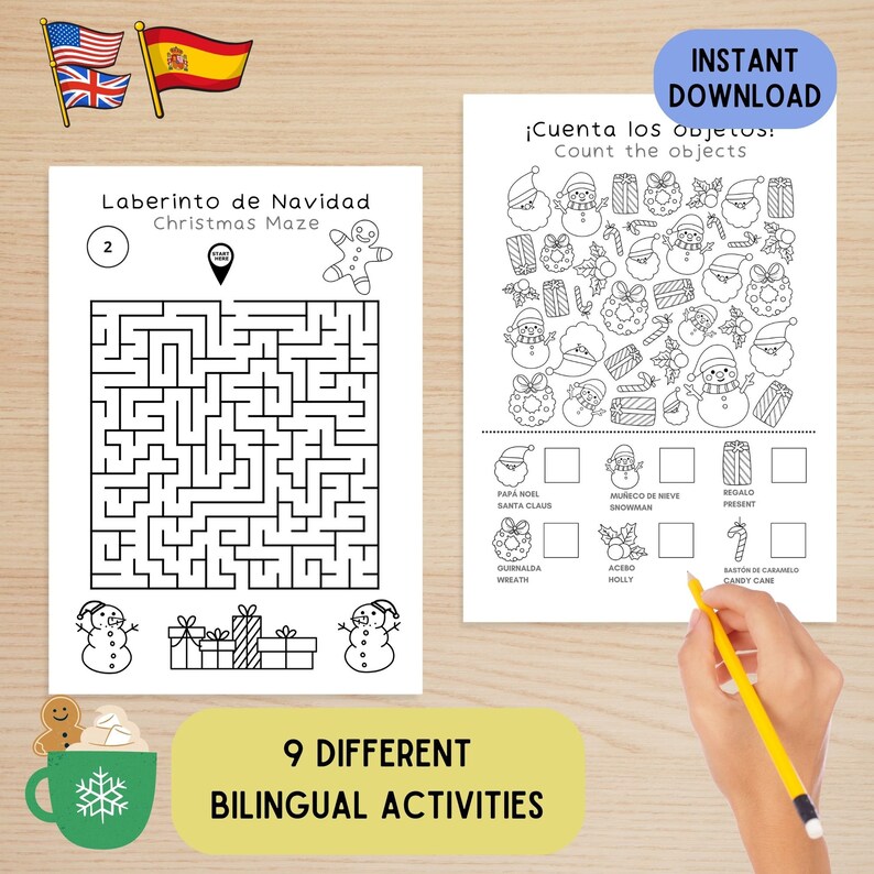 Printable Christmas Activities in Bilingual Spanish, Christmas Activity ...
