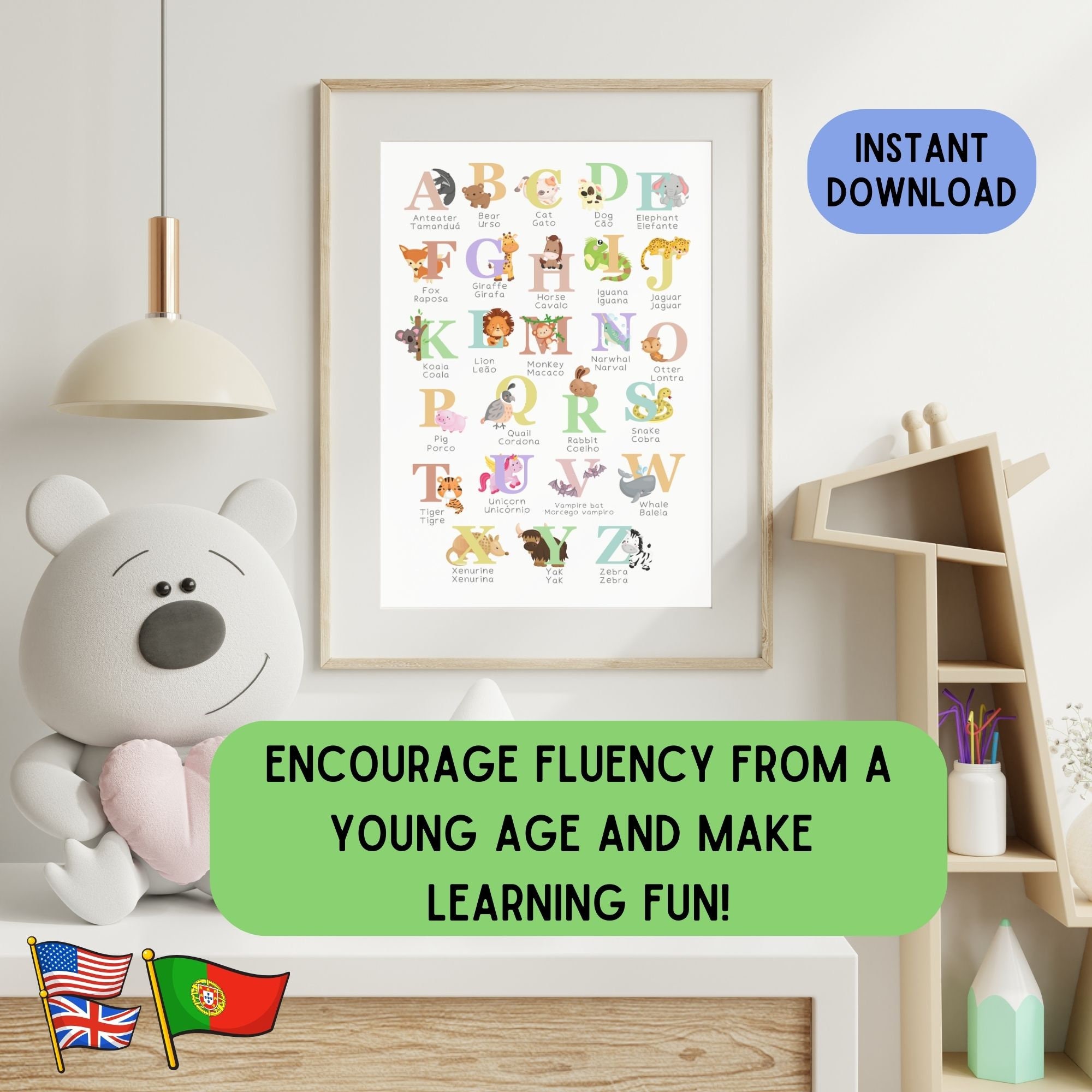 English Portuguese Alphabet Poster Educational Decoration - Etsy