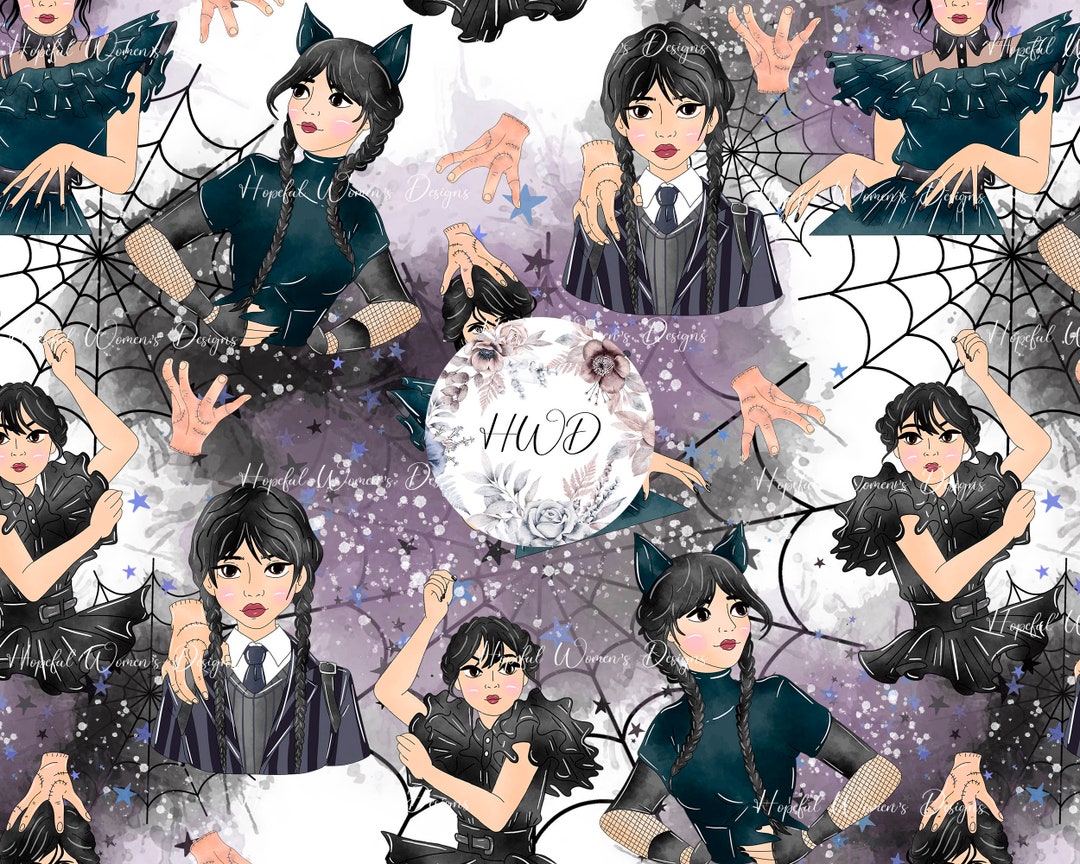 Gothic Digital Paper Wednesday Seamless Pattern Cartoon - Etsy Australia