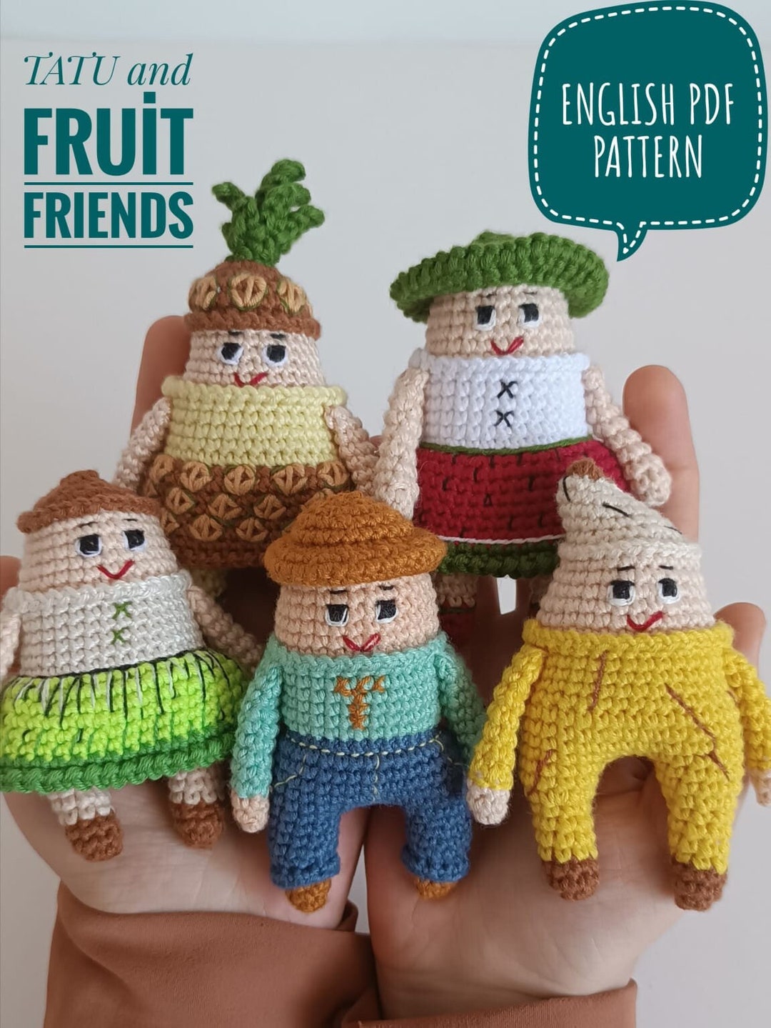 5 Crochet Pattern Amigurumi Fruit Dolls / ENGLISH PDF PATTERN ...