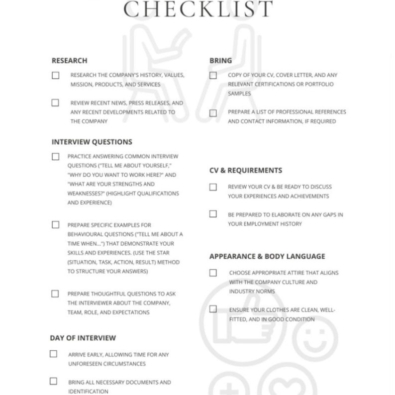 Job Interview Checklist - Etsy