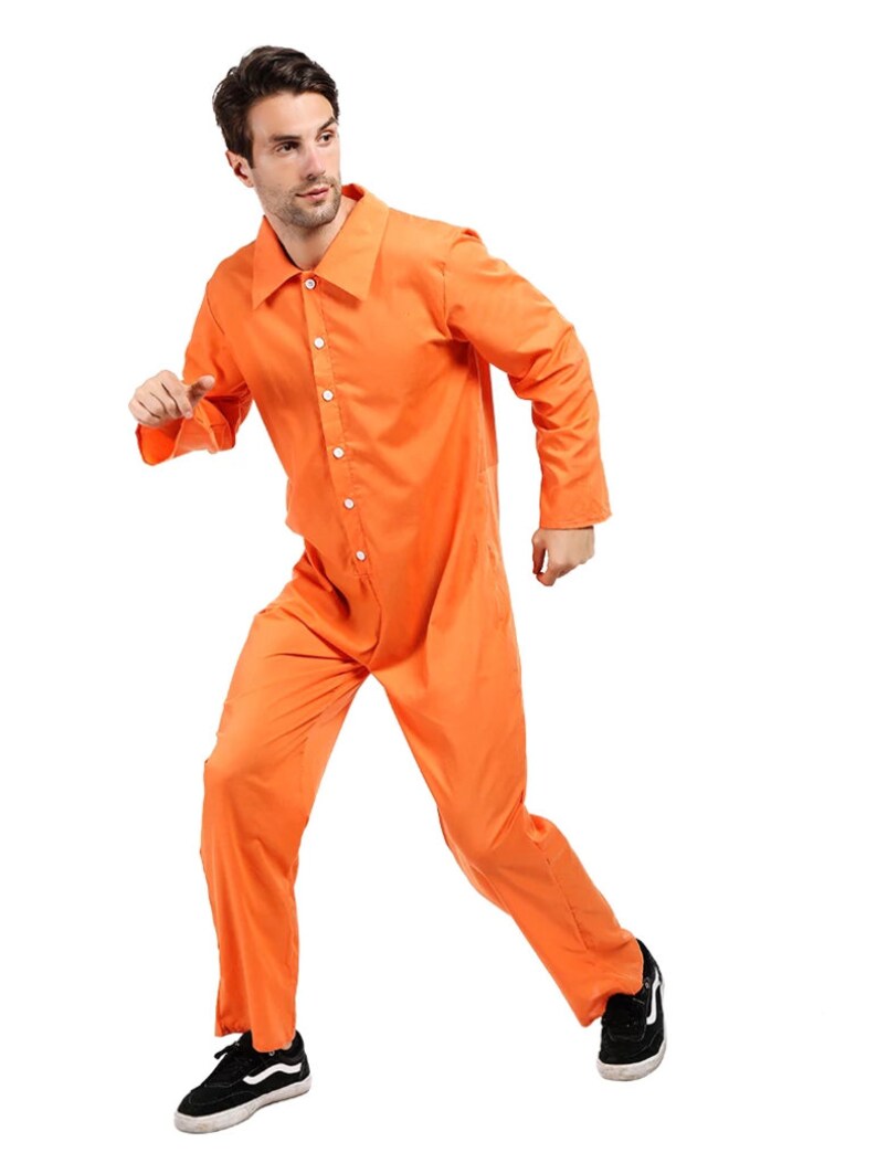 Men's Prisoner Jumpsuit Cosplay Halloween Costume for Adult Orange ...