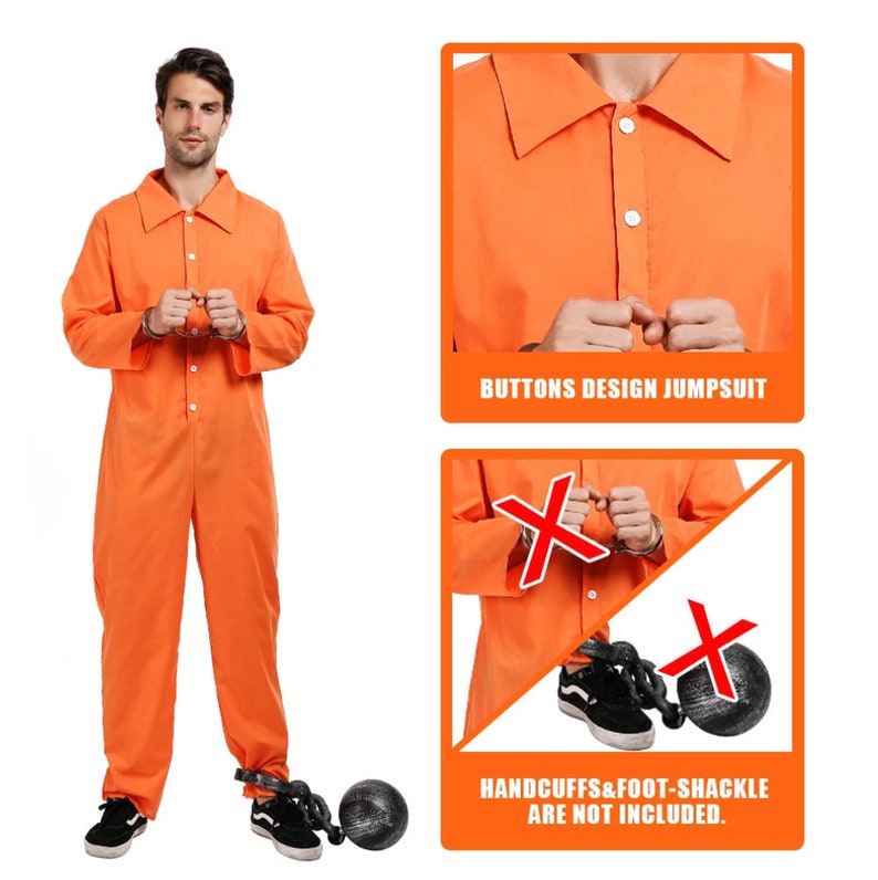 Men's Prisoner Jumpsuit Cosplay Halloween Costume for Adult Orange ...