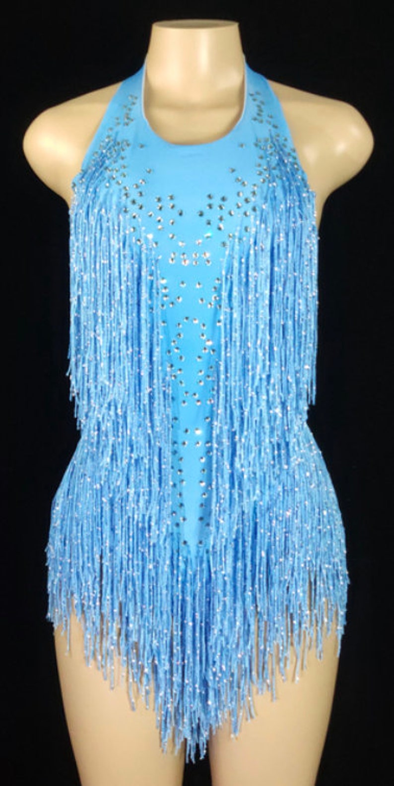 Sparkly Rhinestones Fringes Bodysuit Women Nightclub Outfit Glisten