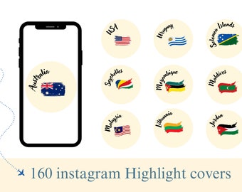 199 Country Flags Instagram Travel Highlight Cover | 199 Countries and ...