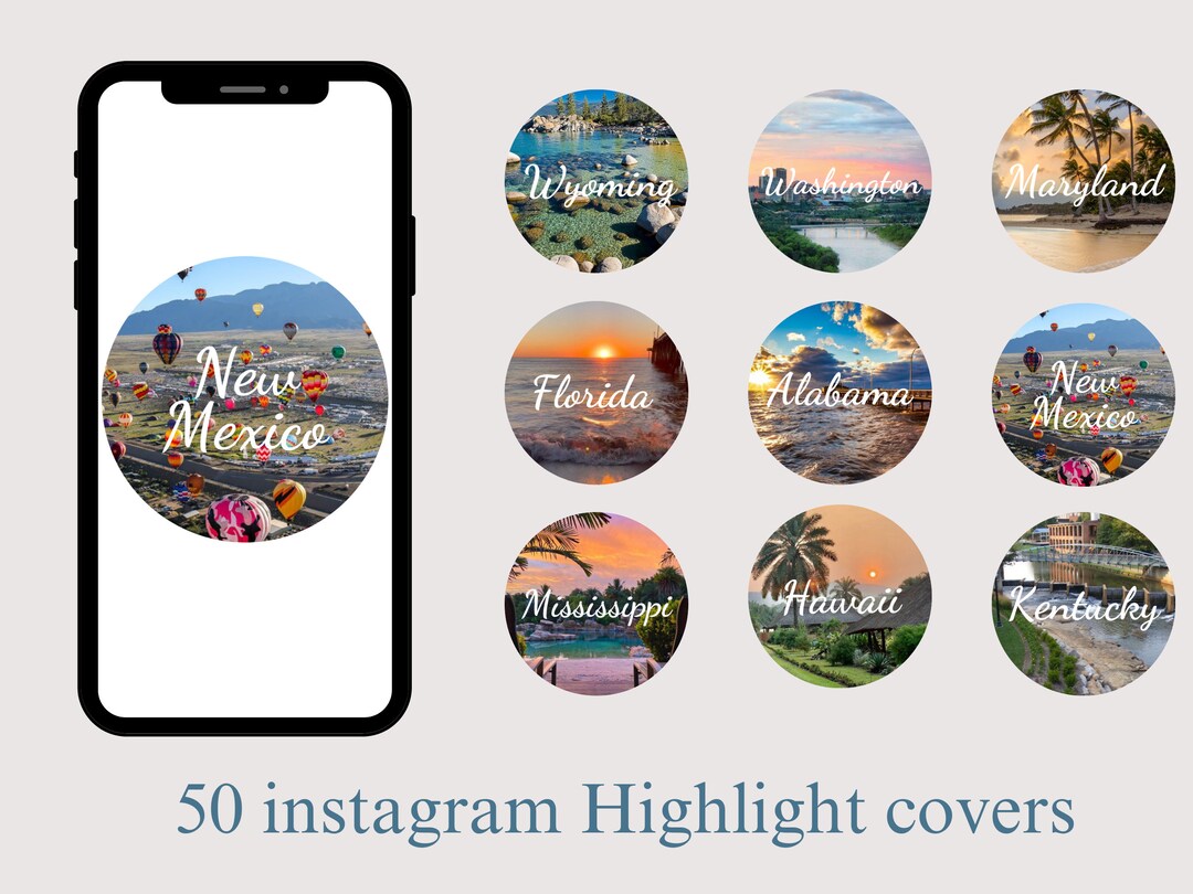 USA Travel Instagram Highlight Covers, US States, 50 Icons (canva ...
