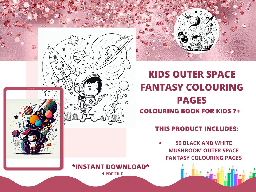 Kids Outer Space Fantasy Colouring Pages - Instant Download 50 Pages ...