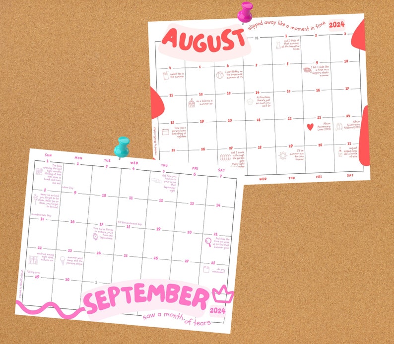 2024 Calendar Taylor Swift Lyrics Theme Digital Download Monthly ...