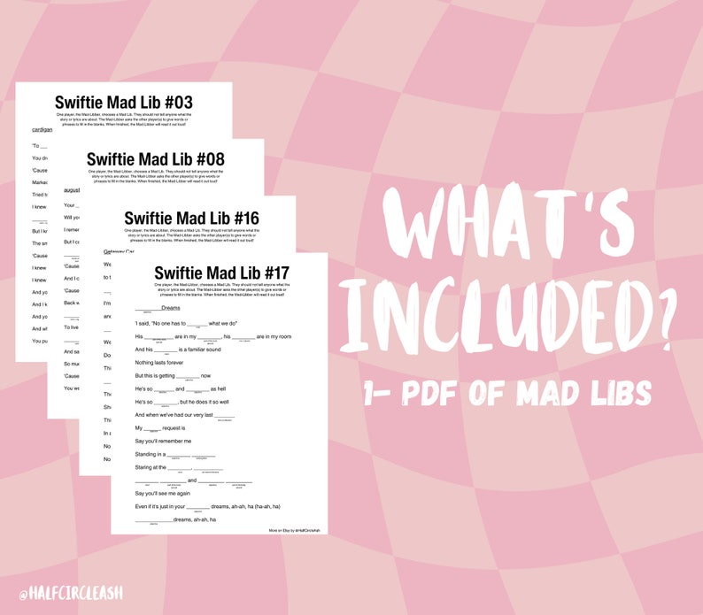 Swiftie Mad Libs Printable Taylor Swift Lyric Word Game For Birthday Parties Classrooms Car