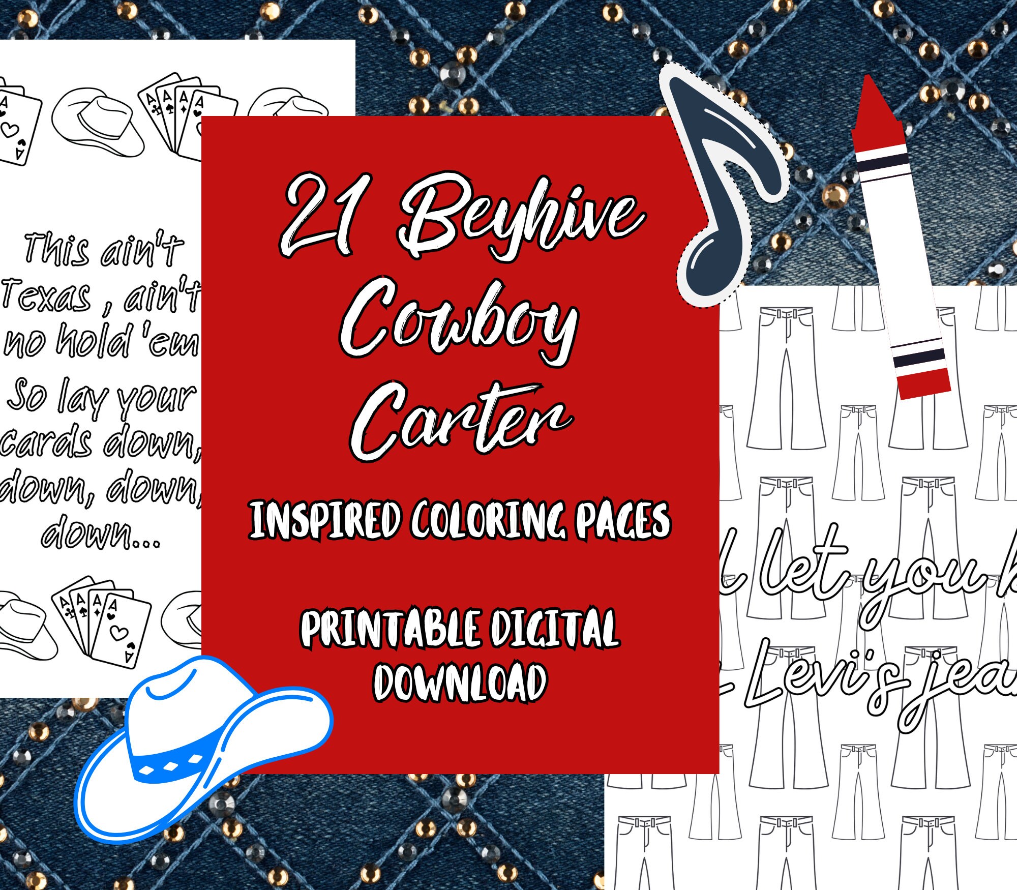 Cowboy Carter Inspired Coloring Pages Beyonce Behive Printable Digital ...
