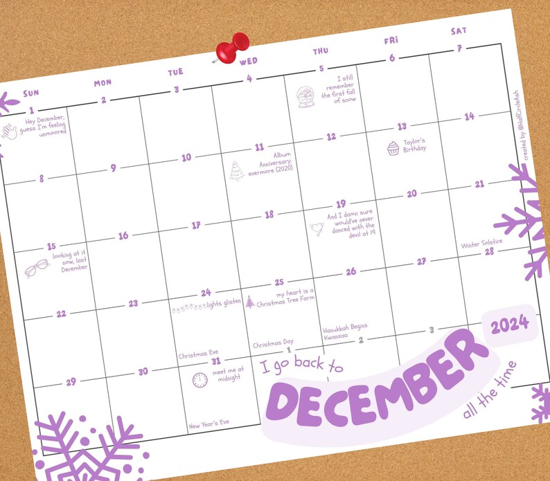 2024 Calendar Taylor Swift Lyrics Theme Digital Download Monthly ...