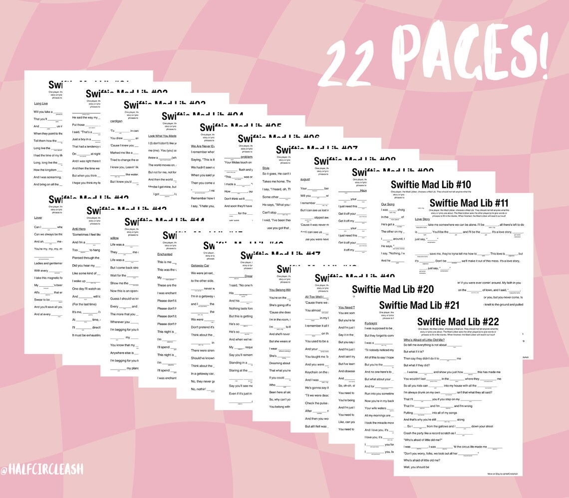 Swiftie Mad Libs Printable Taylor Swift Lyric Word Game For Birthday Parties Classrooms Car