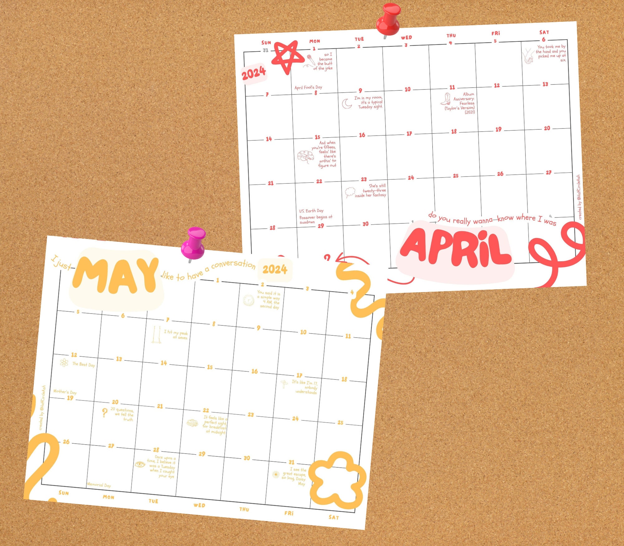 2024 Calendar Taylor Swift Lyrics Theme Digital Download Monthly ...