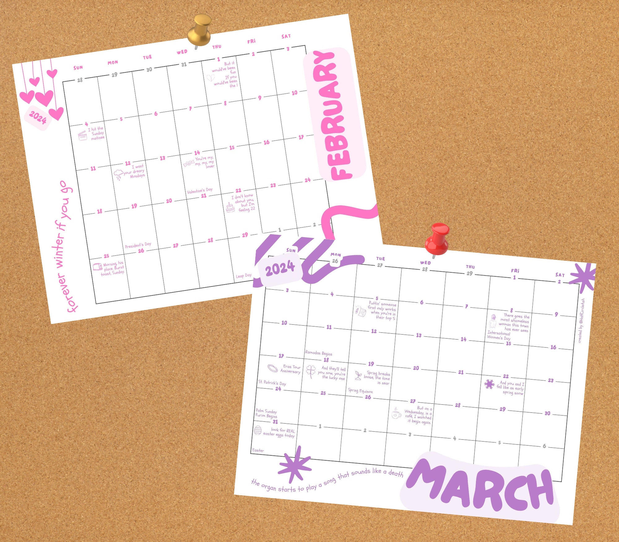 2024 Calendar Taylor Swift Lyrics Theme Digital Download Monthly ...