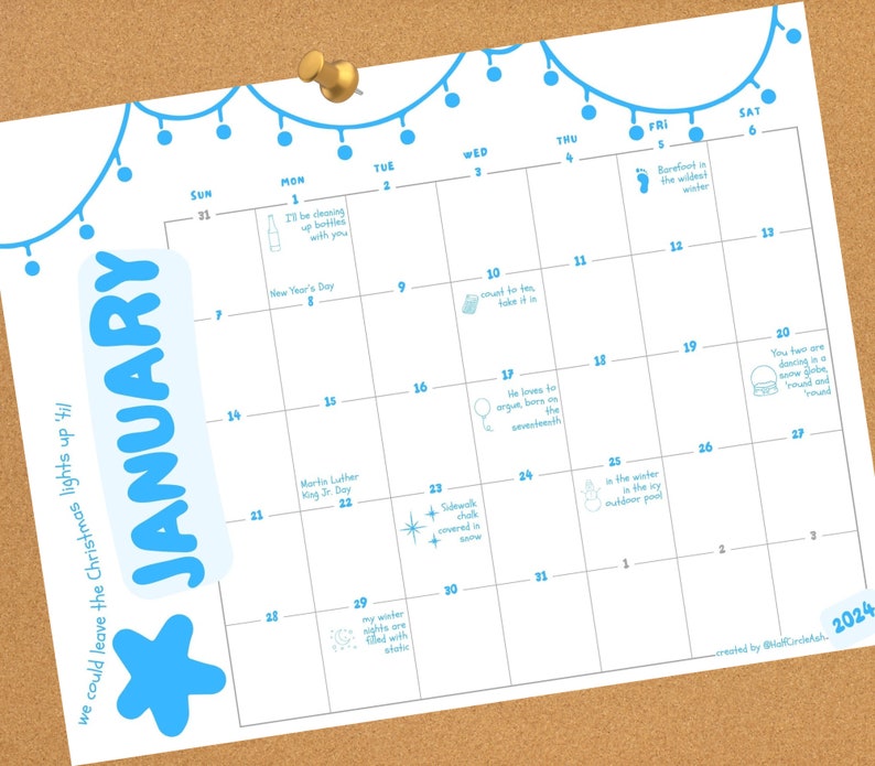 2024 Calendar Taylor Swift Lyrics Theme Digital Download Monthly ...