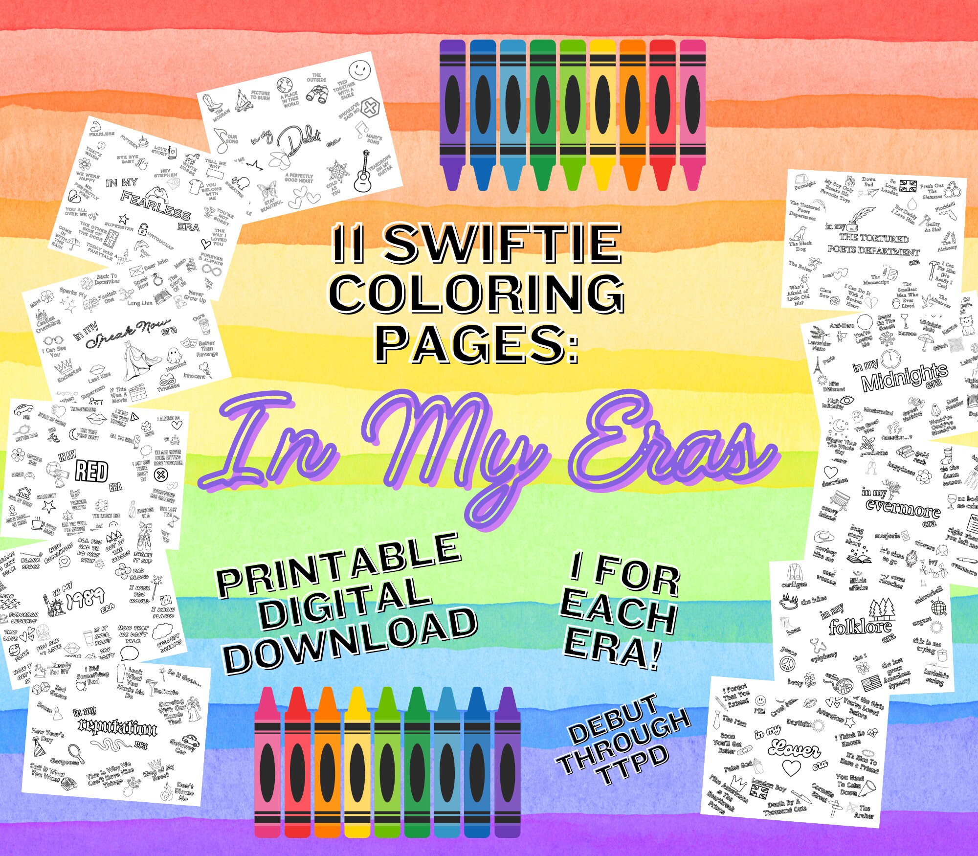 Taylor Swift Eras Printable Coloring Pages Swiftie Digital Download ...