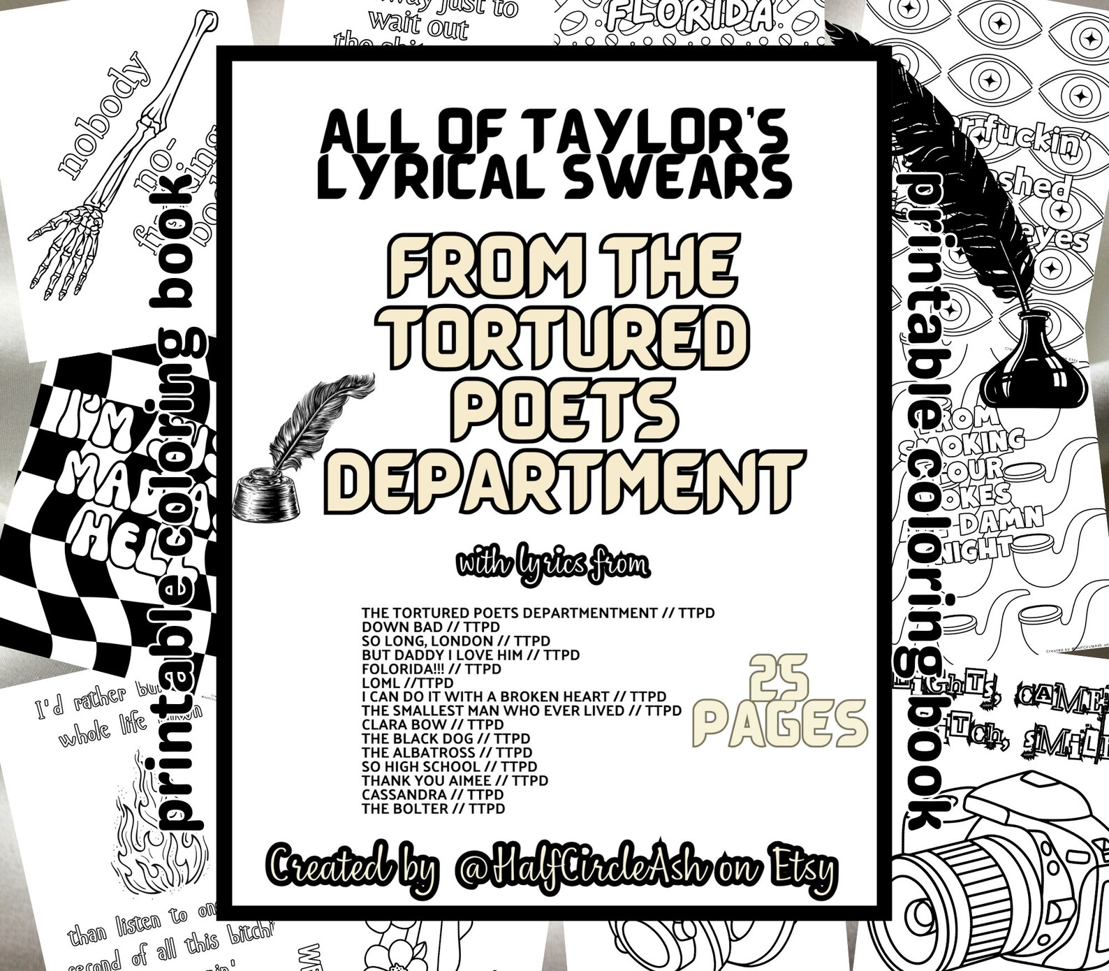 The Tortured Poets Department SWEAR WORD Adult Coloring Book Swiftie ...