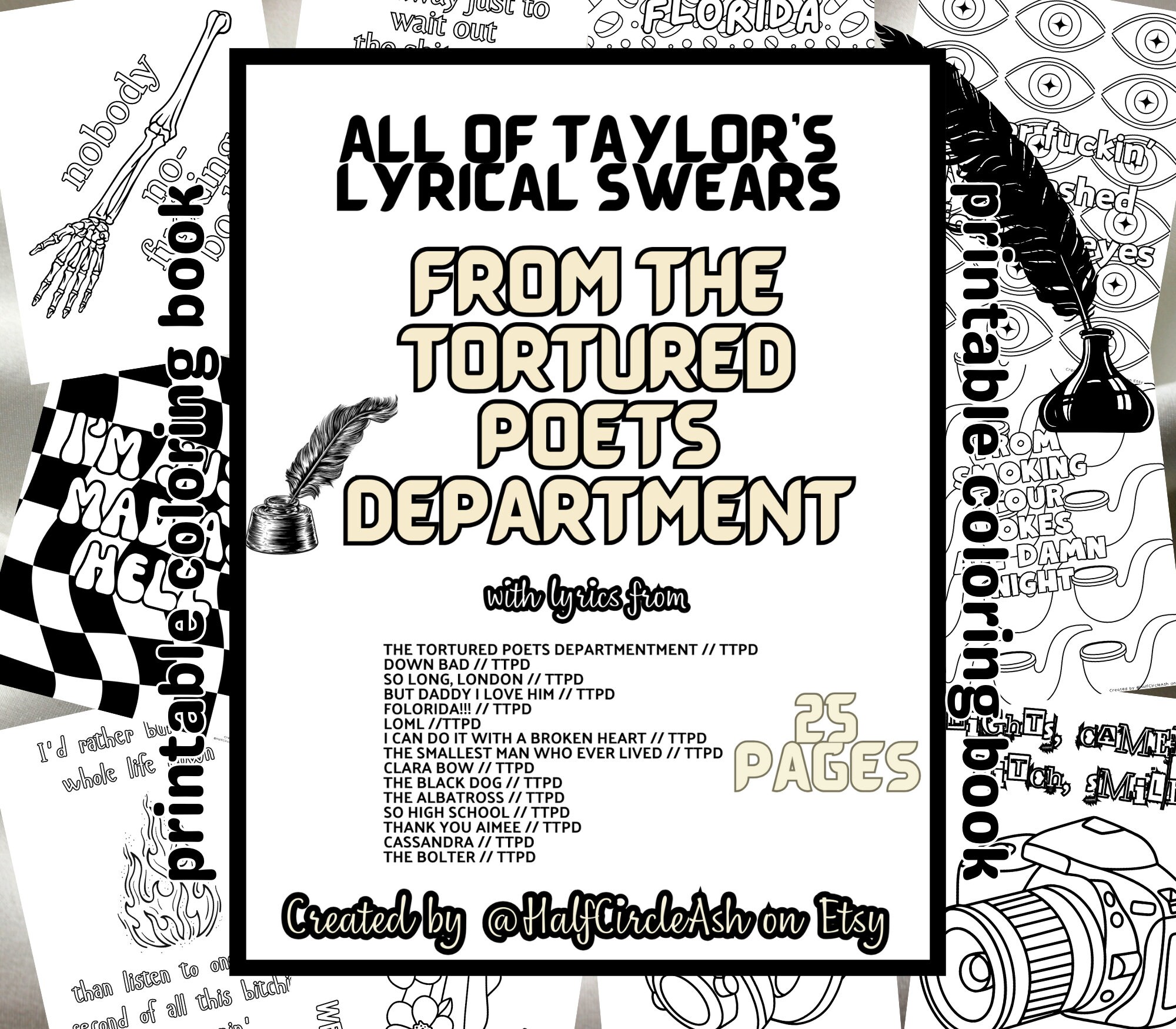 The Tortured Poets Department SWEAR WORD Adult Coloring Book Swiftie ...