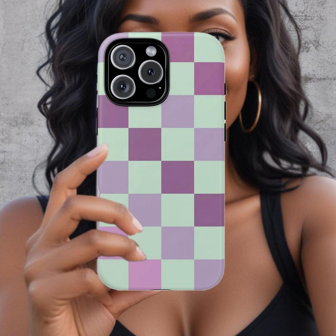 Purple Checkerboard Phone Case for Valentines Day iPhone 16 15 14 13 12 ...