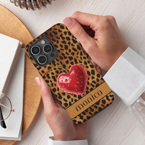 Custom Cherry Leopard Cheetah Print iPhone Case for iPhone 16 15 14 13 ...