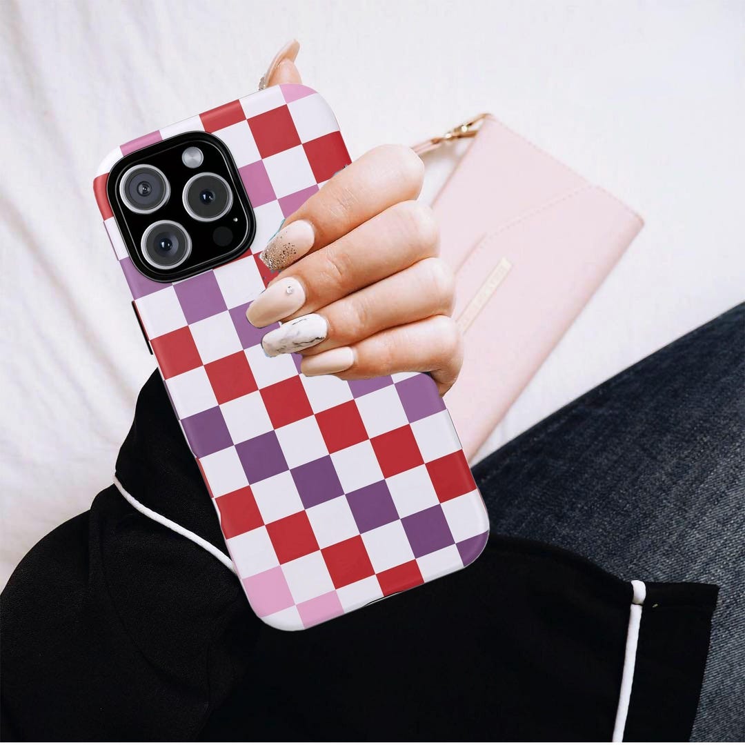 Red and Purple Checkerboard Phone Case for iPhone 16 15 14 13 12 Pro ...