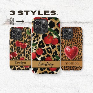 Custom Cherry Leopard Cheetah Print iPhone Case for iPhone 16 15 14 13 ...