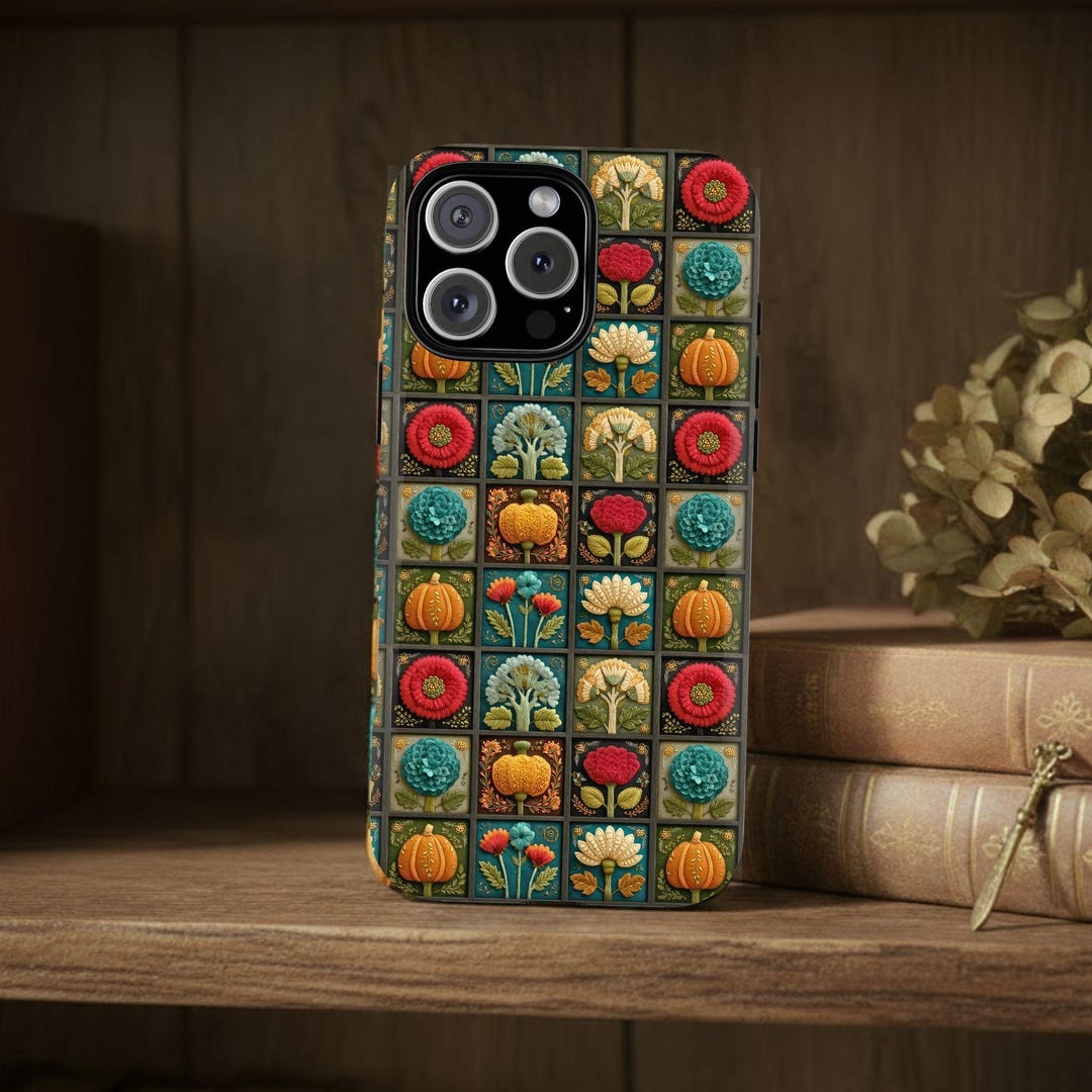 Grand Millennial Art Phone Case, Fall Floral Embroidery Design Magsafe ...