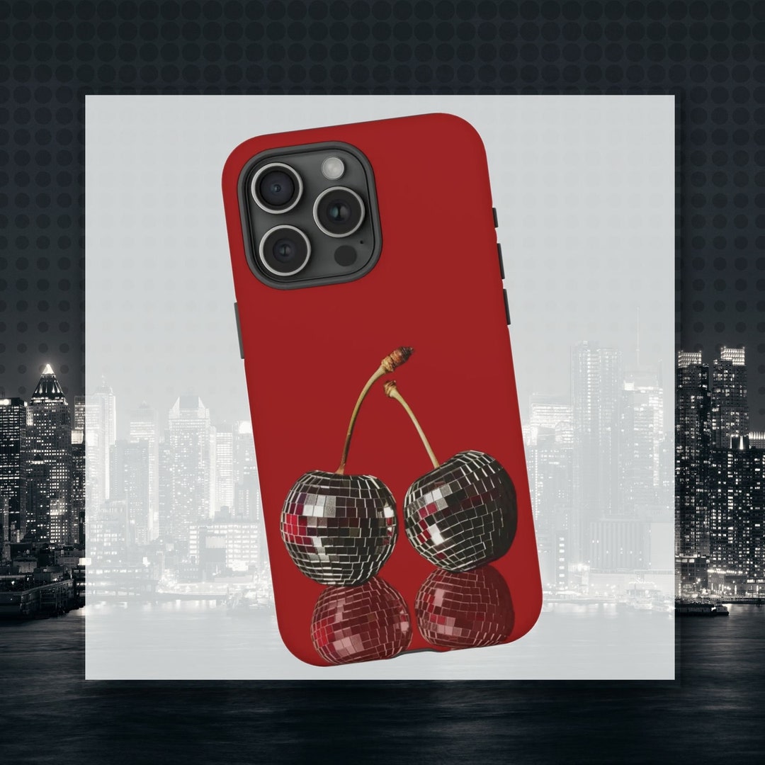 Cherry Disco Ball iPhone Case, 70s Retro Magsafe Phone Cover Coquette Girly Gift for Her, Red ...