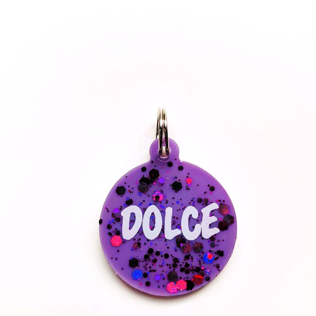 Custom Resin Dog, Purple Circle Dog Tag, Glitter Pet Tag, Cat Tag - Etsy